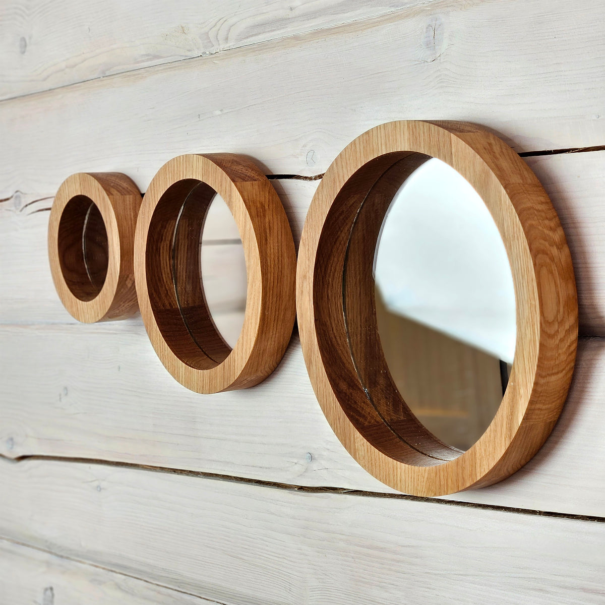 Rustic Set of 3 Wall Mirrors, Oak Wall Décor | Promidesign ...