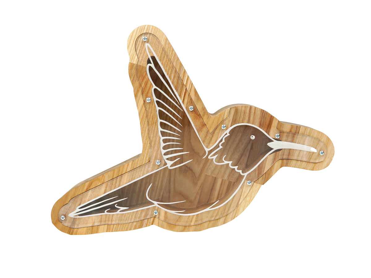 Wooden Piggy Bank Hummingbird (Engraving) – PromiDesign.com
