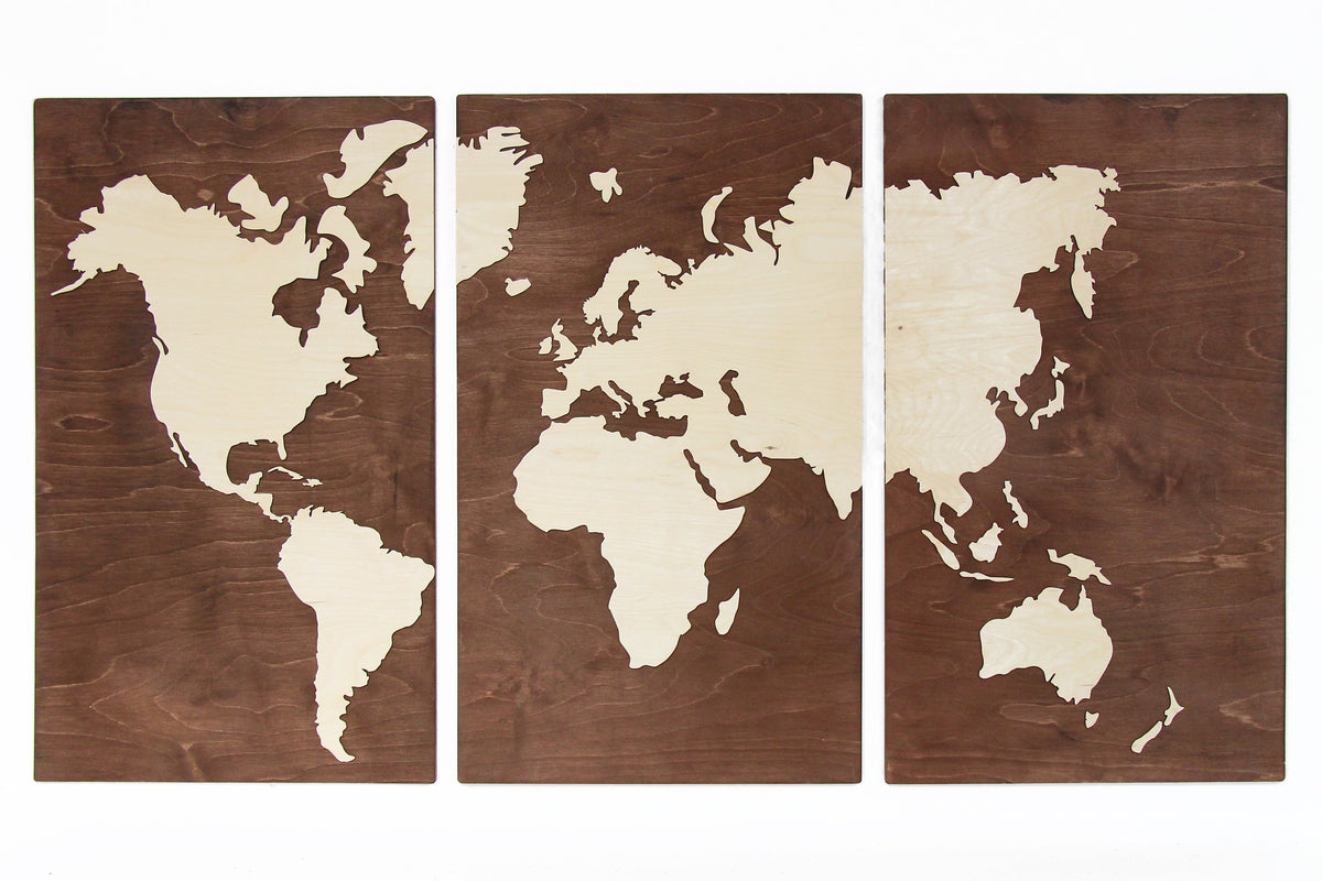 Wooden World Map - Wood Wall World Map 3 Parts – PromiDesign.com